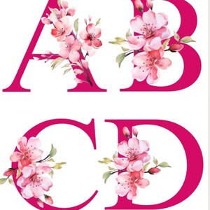 Hot Pink Floral Alphabet Watercolor Monogram in PNG Format, 26 Floral ...