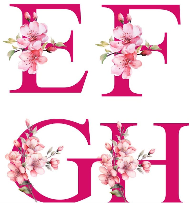 Hot Pink Floral Alphabet Watercolor Monogram in PNG Format, 26 Floral ...