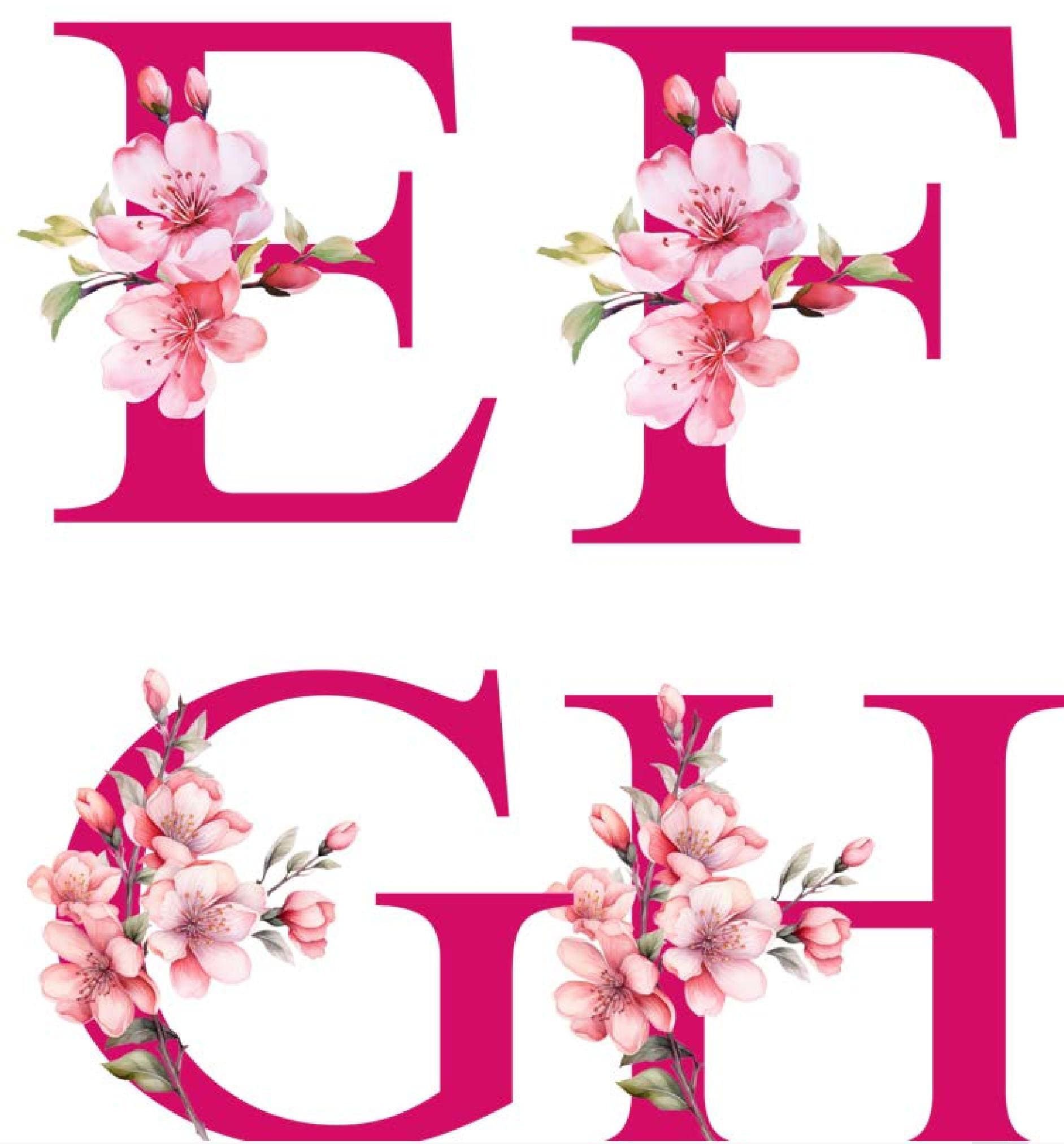 Hot Pink Floral Alphabet Watercolor Monogram in PNG Format, 26 Floral ...