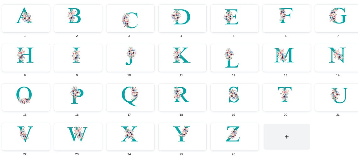 Teal Floral Alphabet Flower Monogram Letters, PNG Download Sublimation ...