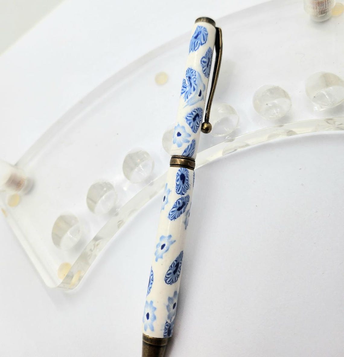 Art Deco Twist Pen in Antique Brass .flower Designed Pen, Hand Turned ...