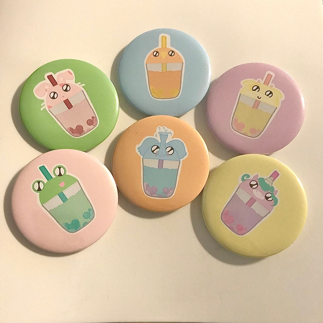 Boba Tea Button Set/bunny Boba/penguin Boba/cow Boba/frog Boba/elephant ...