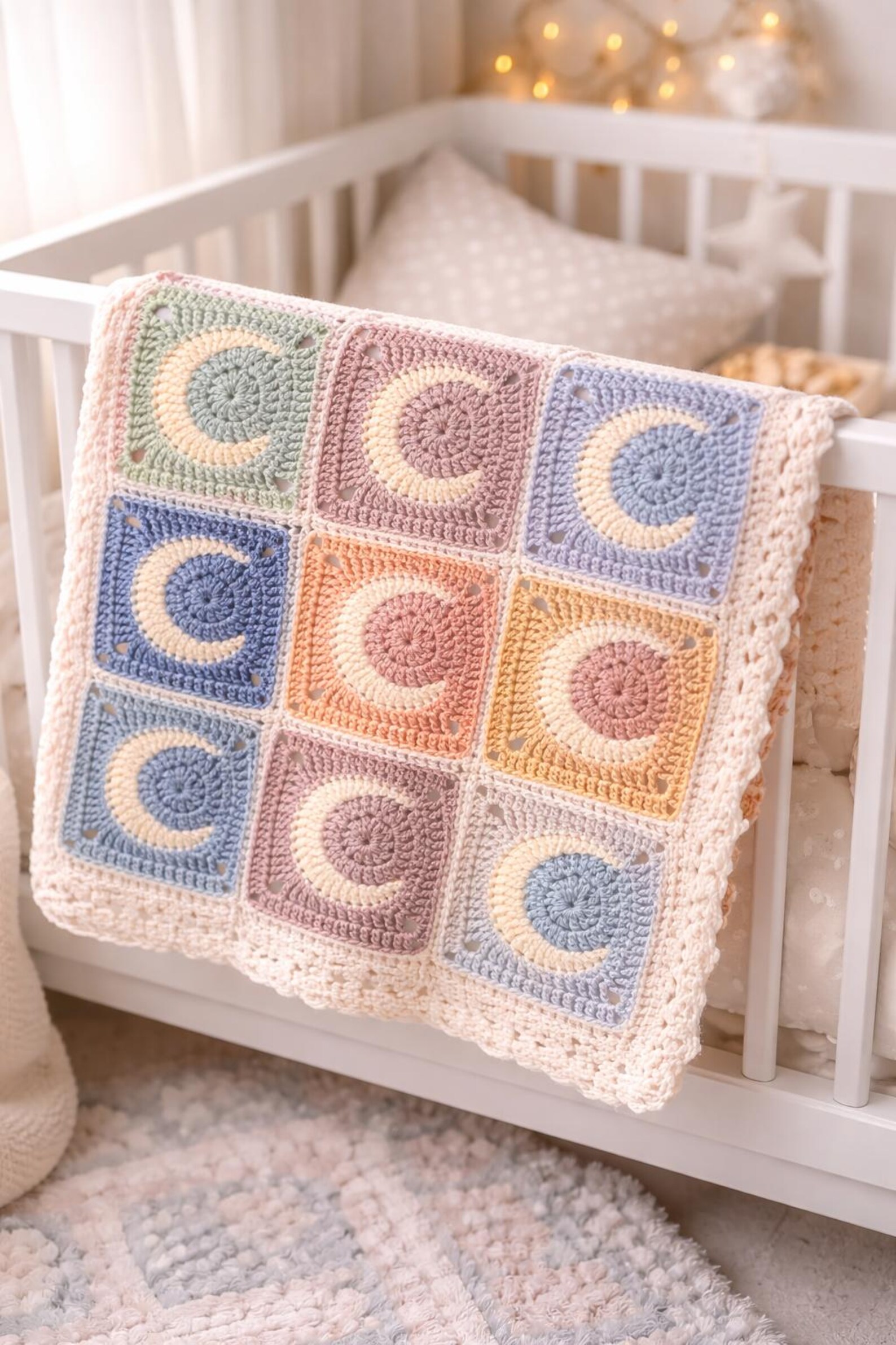 Moon Granny Square Crochet Pattern PDF – Crescent Baby Blanket Block ...