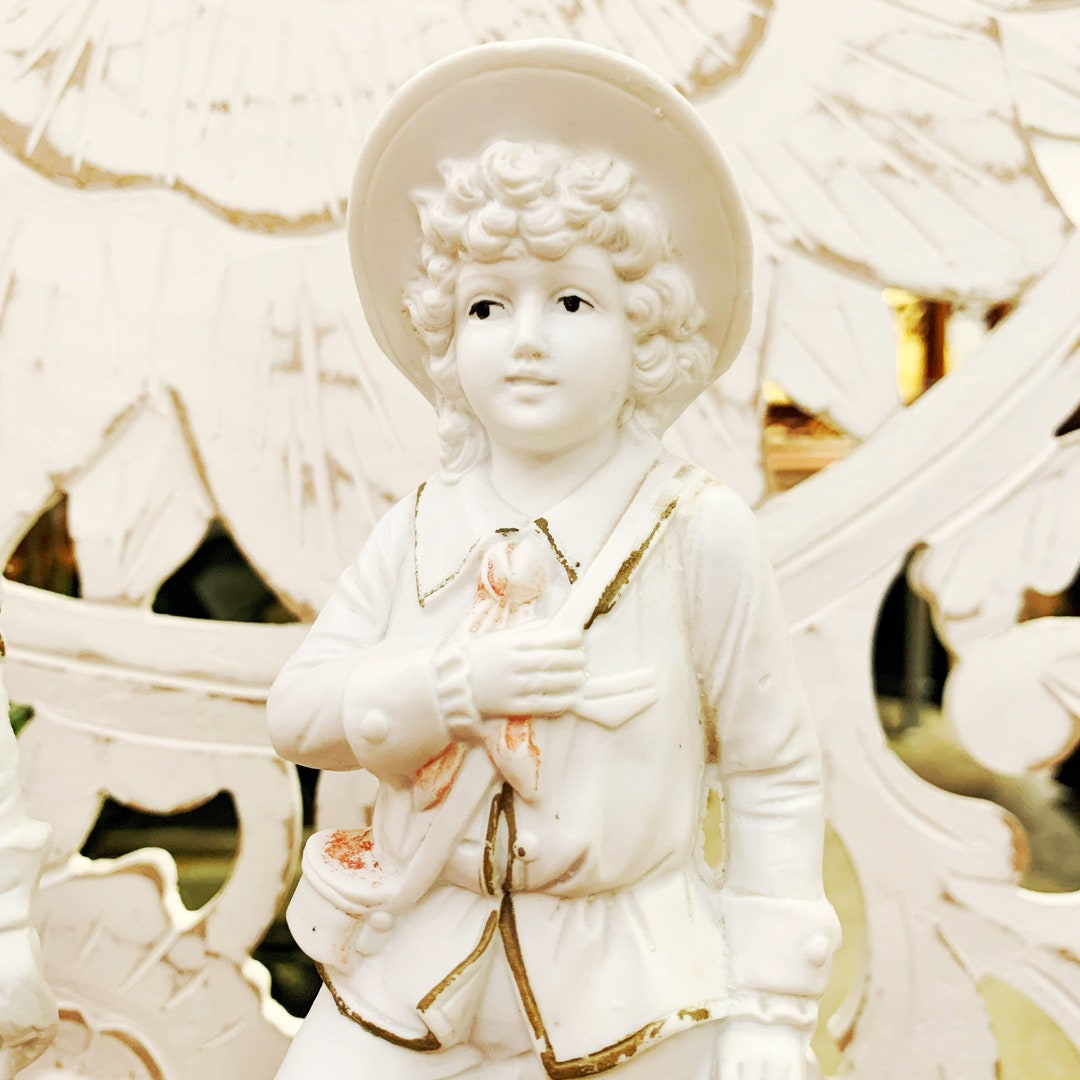 Antique White Ceramic Boy & Girl Figure - Etsy