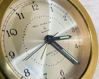 Vintage Solid Brass Ships Clock / Mariner's Chronometer on Solid Oak ...
