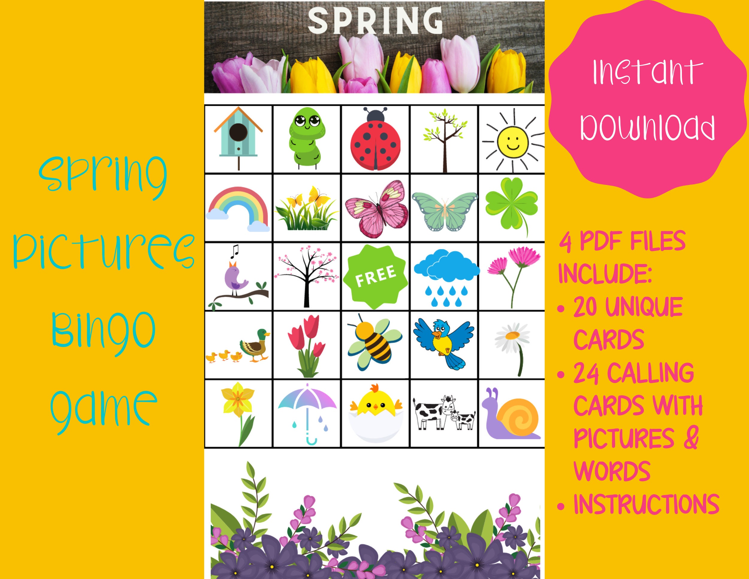 Spring Bingo Game Instant Digital Download Printable Game - Etsy UK