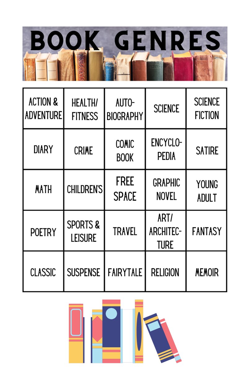 Book Genres Printable Bingo Game Library Game Learn While | Etsy