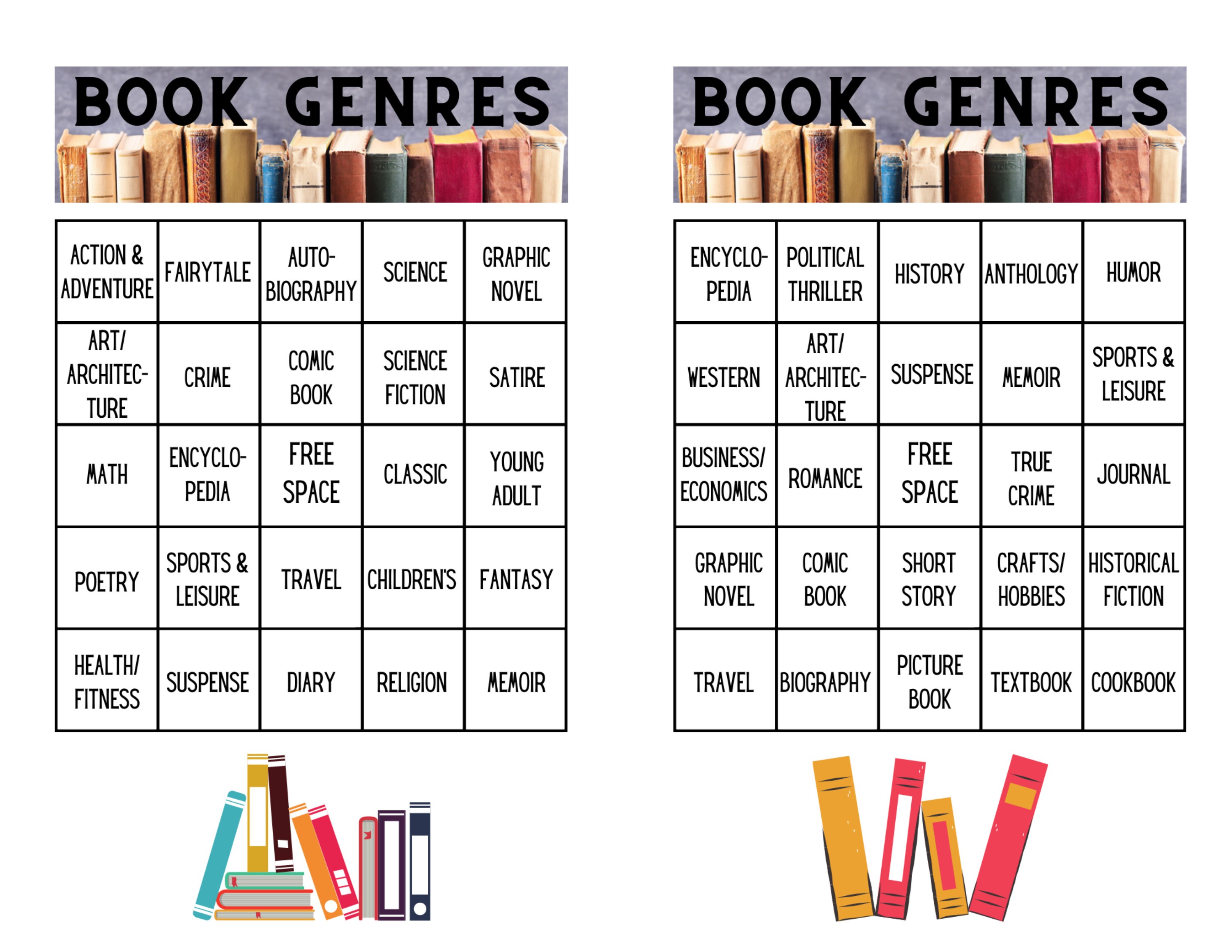 Book Genres Printable Bingo Game Library Game Learn While - Etsy