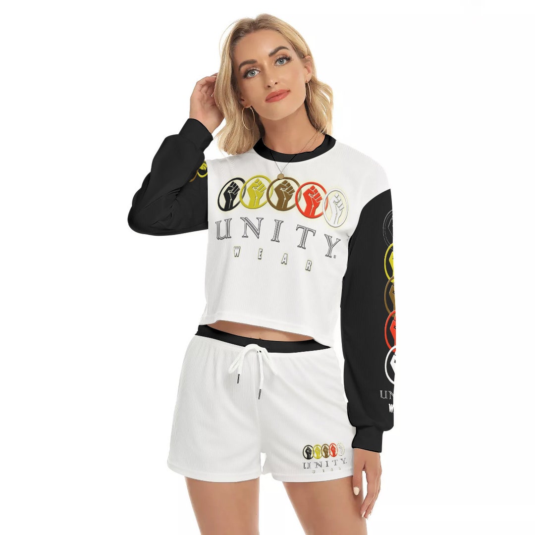 Unity Wear All-over Print Women's White Short Sweatshirt and Pants Suit ...