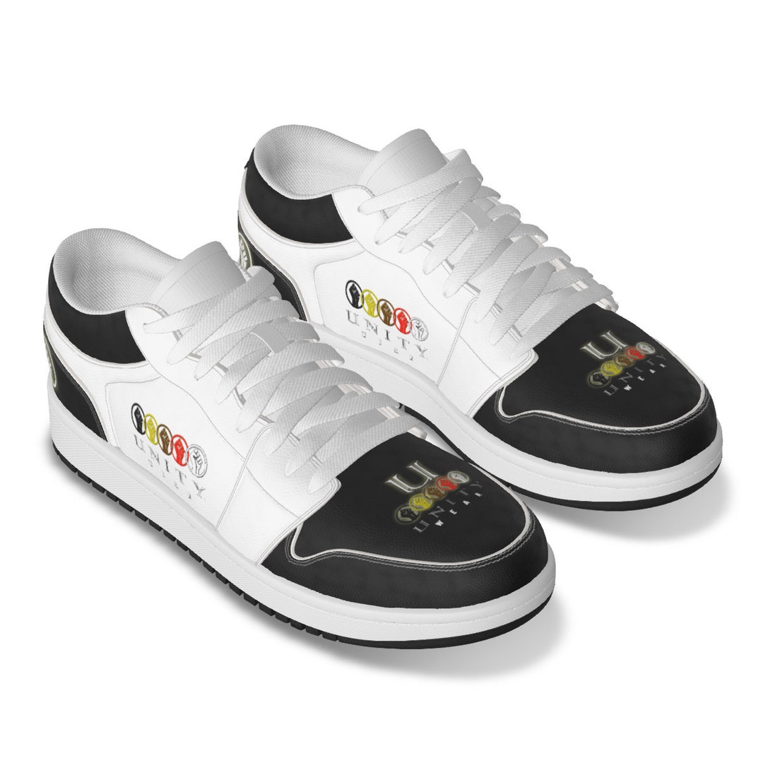 Unity 1 es Black Toe auf weißen Herren Kunstleder Nähten Low-Top Schuhe ...