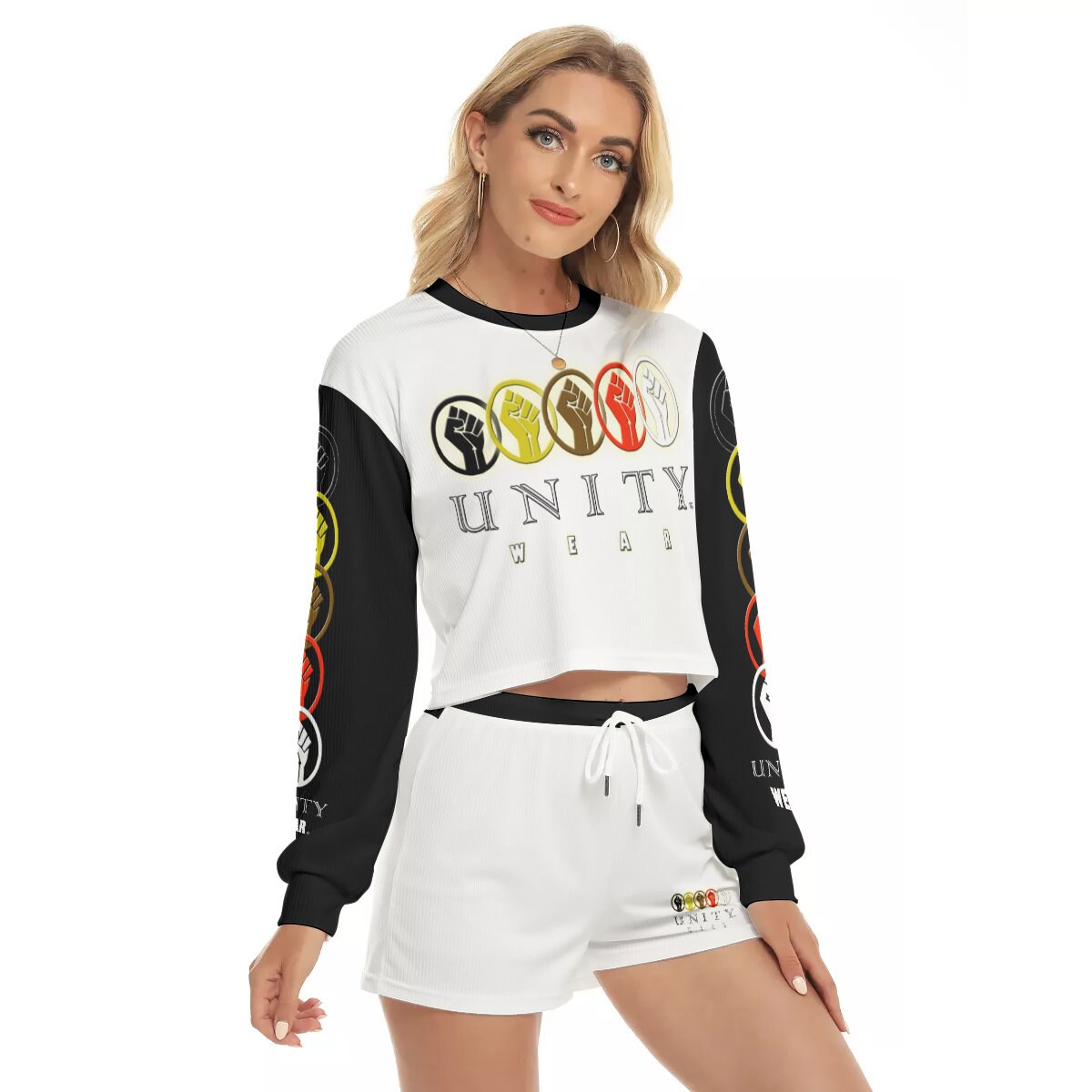 Unity Wear All-over Print Women's White Short Sweatshirt and Pants Suit ...