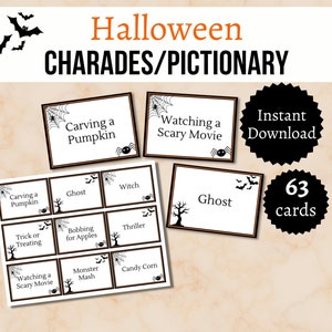 Halloween Charades Cards, Printable Halloween Pictionary Game, October ...