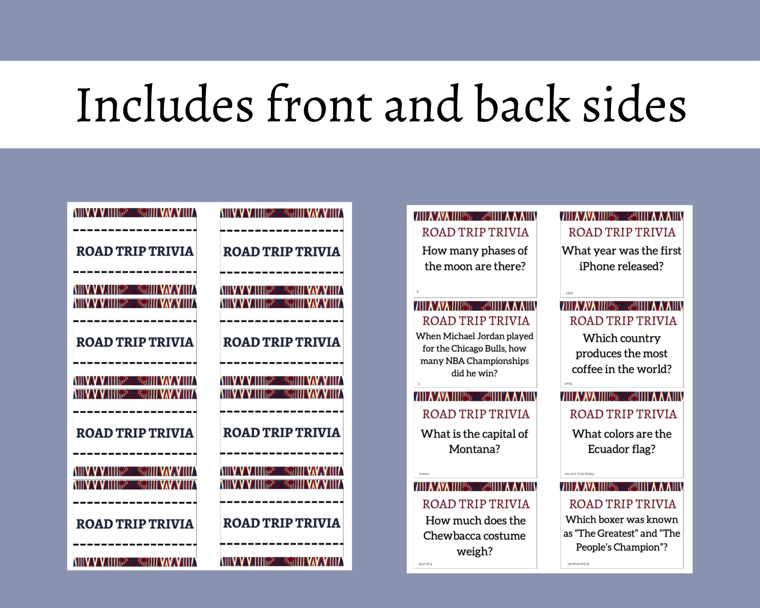 Road Trip Trivia Cards, Printable Road Trip Conversation Starters for ...