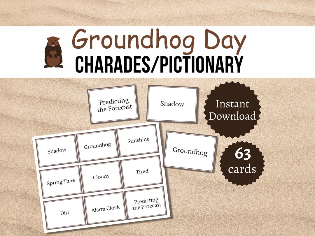 Groundhog Day Charades, Printable Groundhog Pictionary Cards, Easy ...