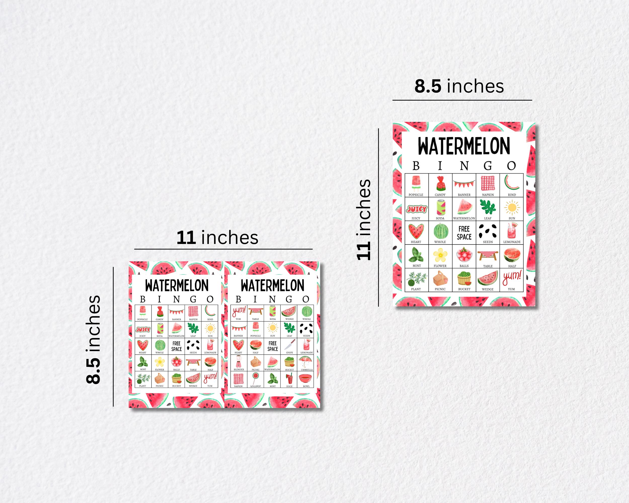 Watermelon Bingo Cards, Printable Summer Party Game for Kids and Adults ...