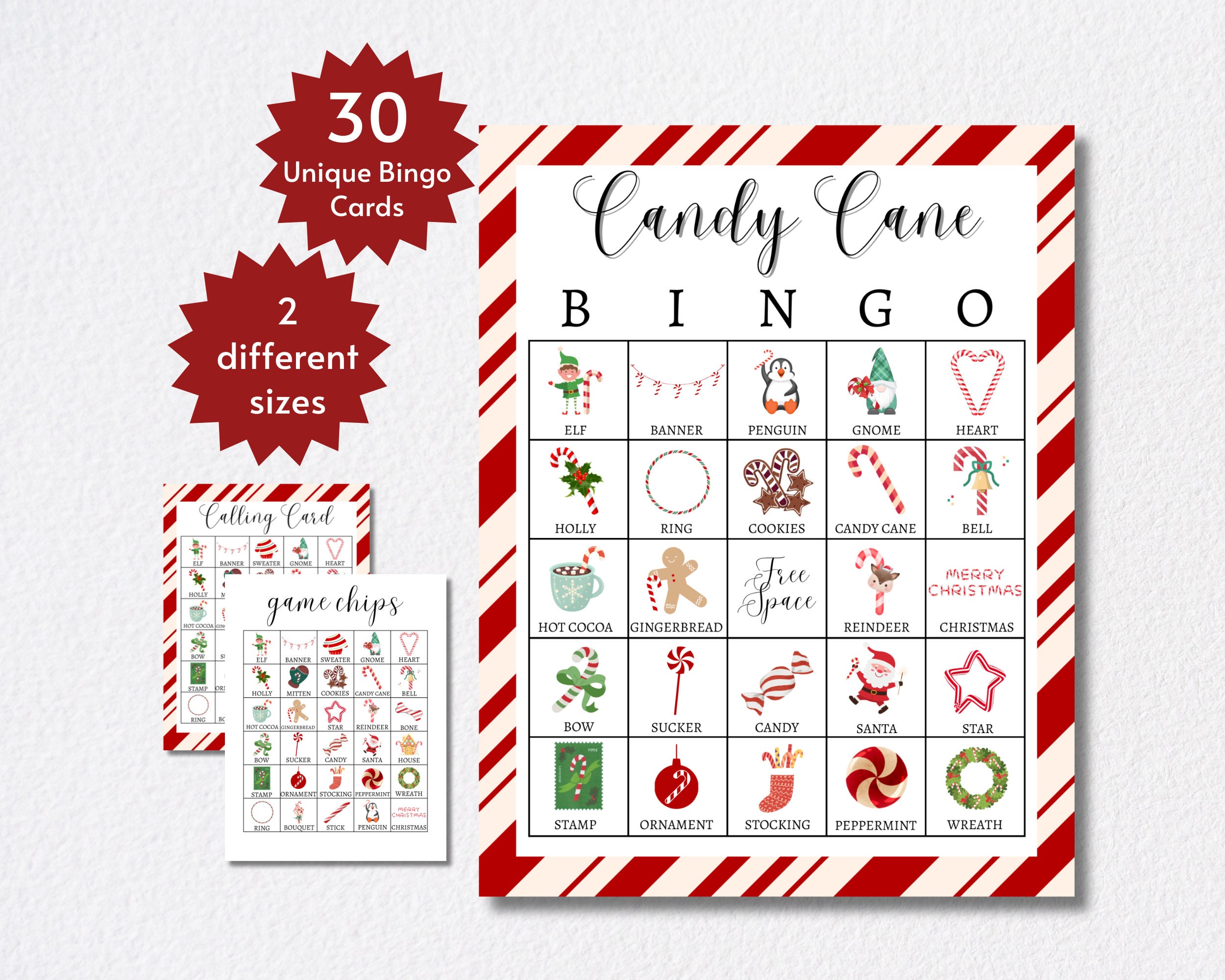 Candy Cane Bingo Cards, Christmas Party Game for Kids, Teens, and ...