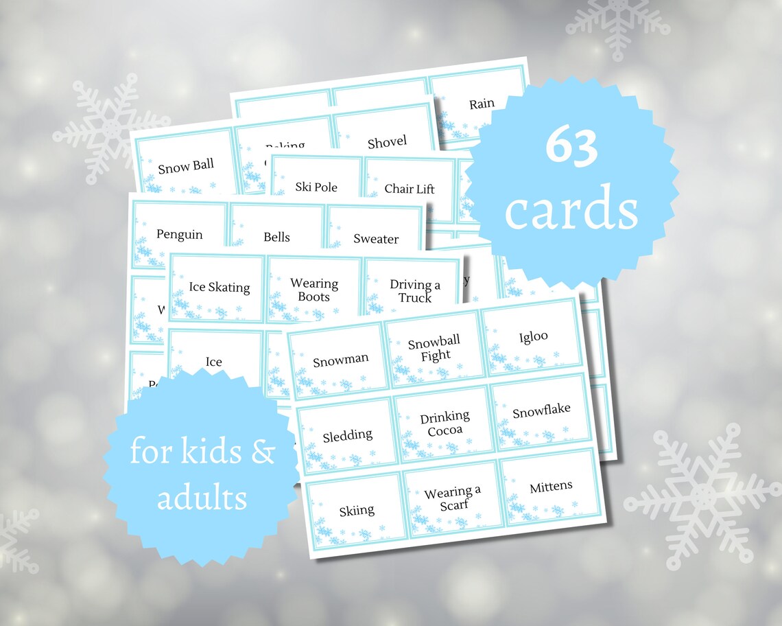 Winter Charades Cards, Winter Pictionary Game, Printable Winter Party ...