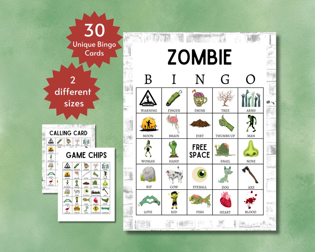 Zombie Bingo Cards, Printable Halloween Party Game, Spooky Activity for ...