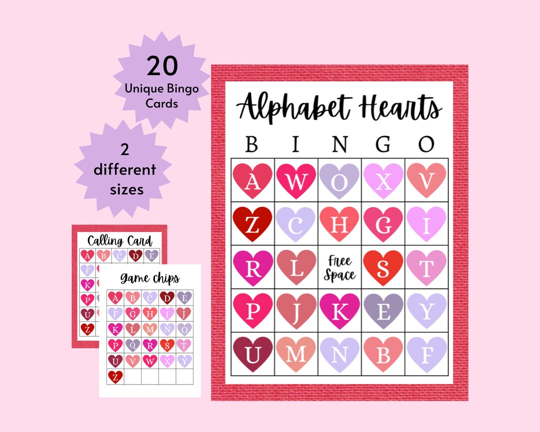 Valentine's Day Bingo Cards for Little Kids, Printable Alphabet Hearts ...