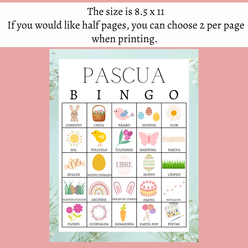 Spanish Easter Bingo Cards, Printable Easter Party Game for Kids, Teens ...