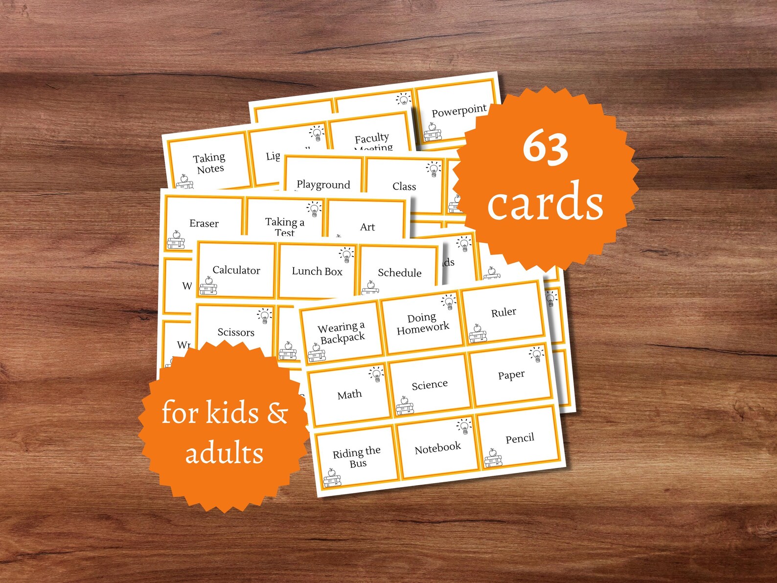 Back to School Pictionary Cards, Printable Classroom Charades, School ...