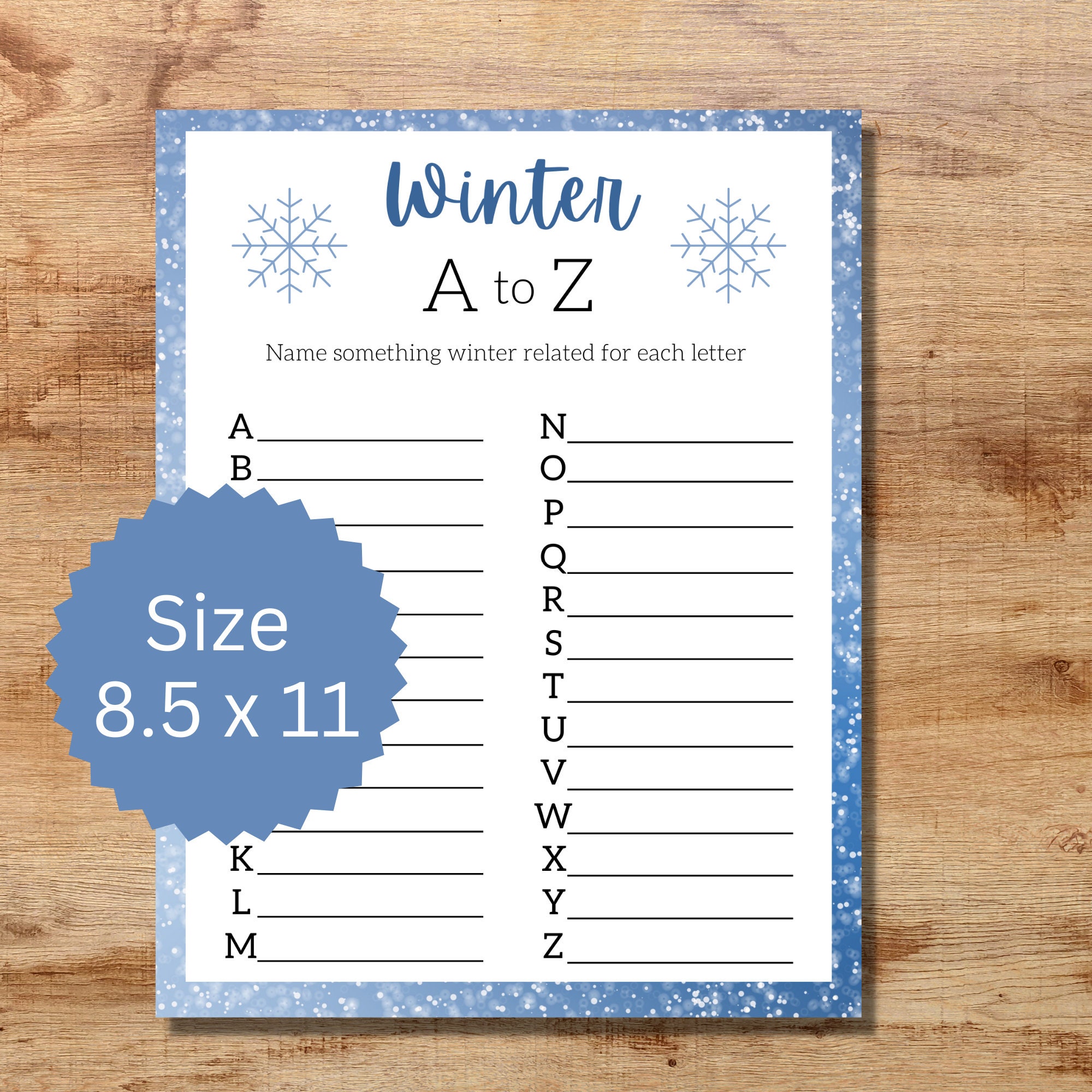 Winter A-Z Race Game, Printable Wintertime Party Game, Snow Day ...