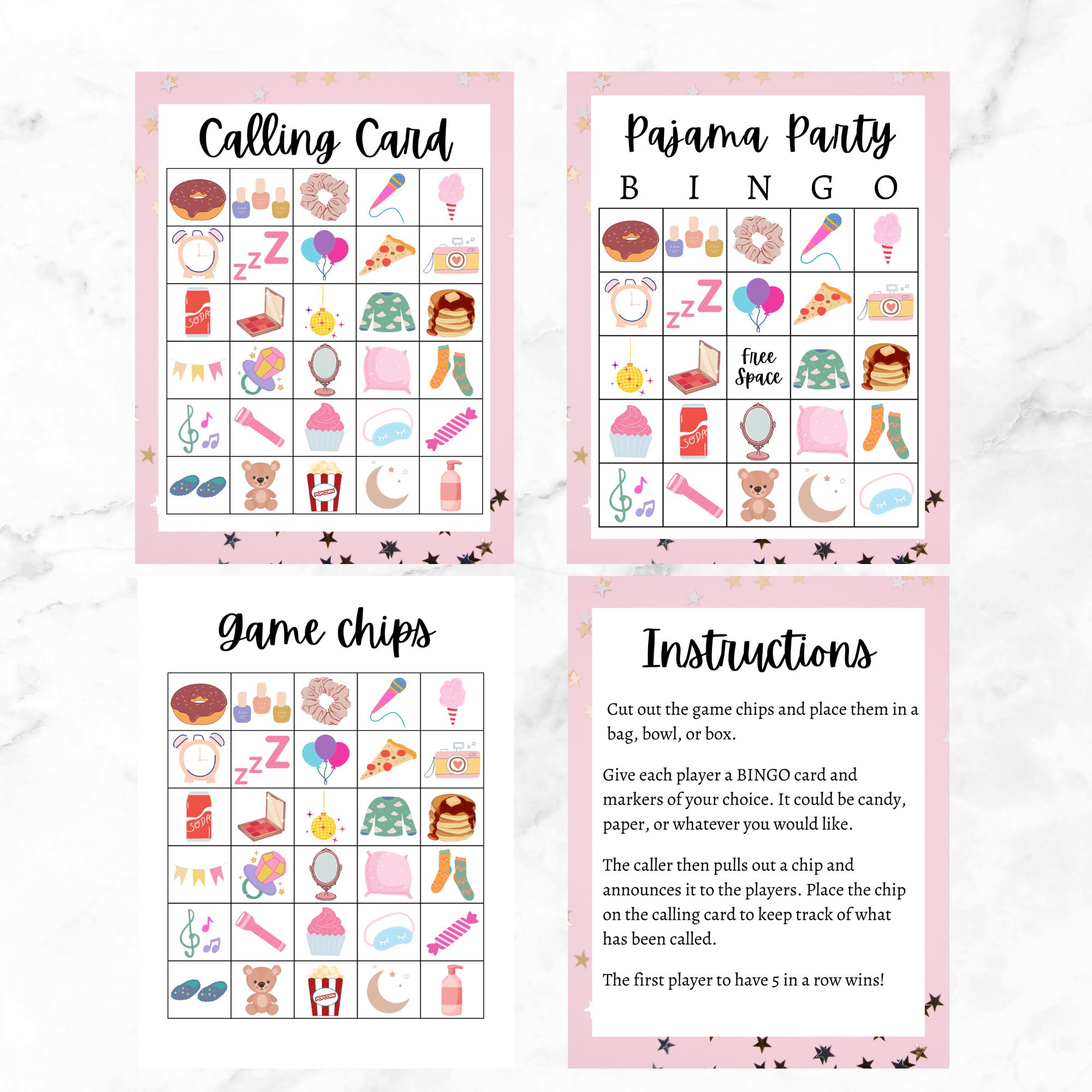 Pajama Party Bingo Cards, Printable Slumber Party Game for Kids, Girls ...