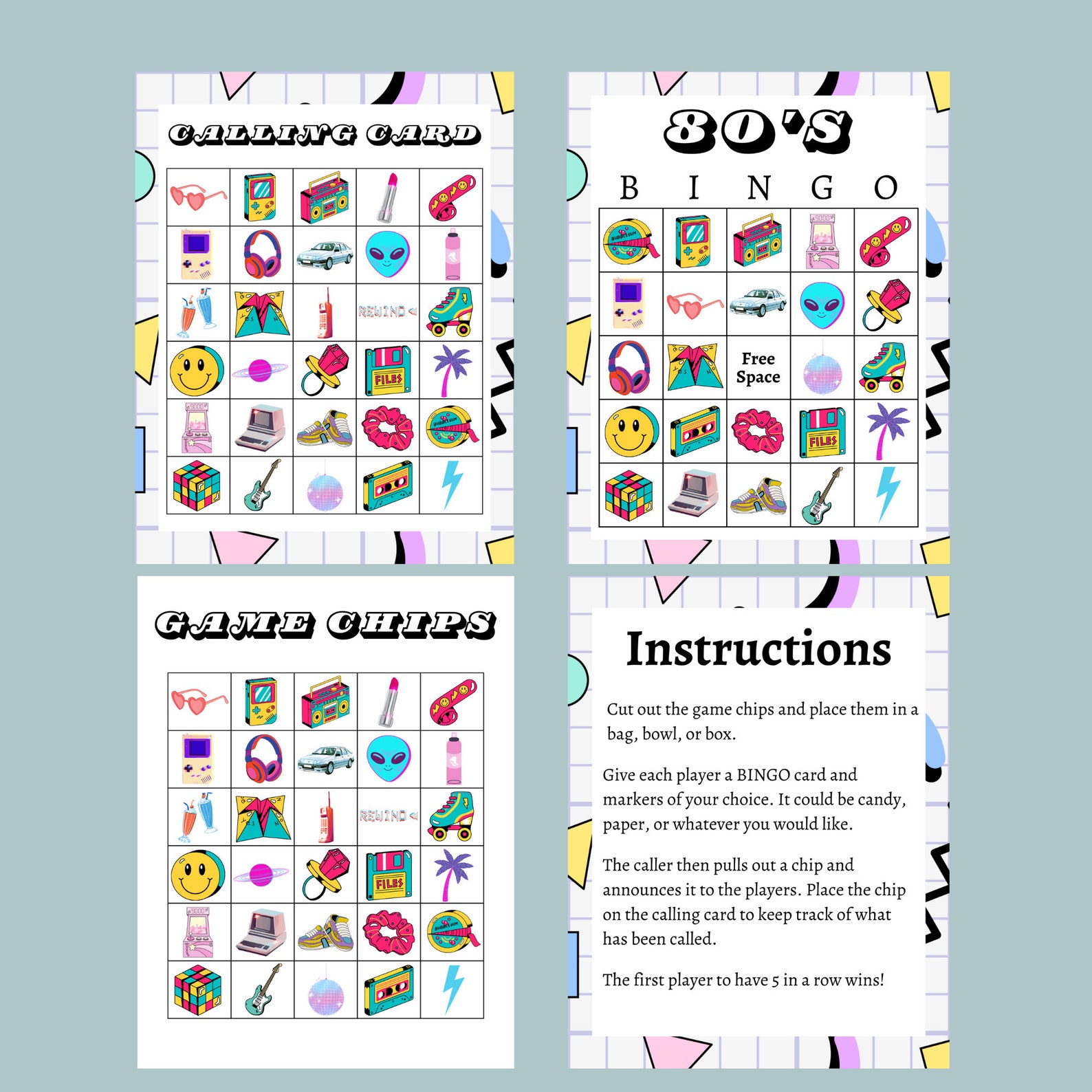 80's Bingo Cards, 1980's Themed Party Game for Kids, Teens, and Adults ...