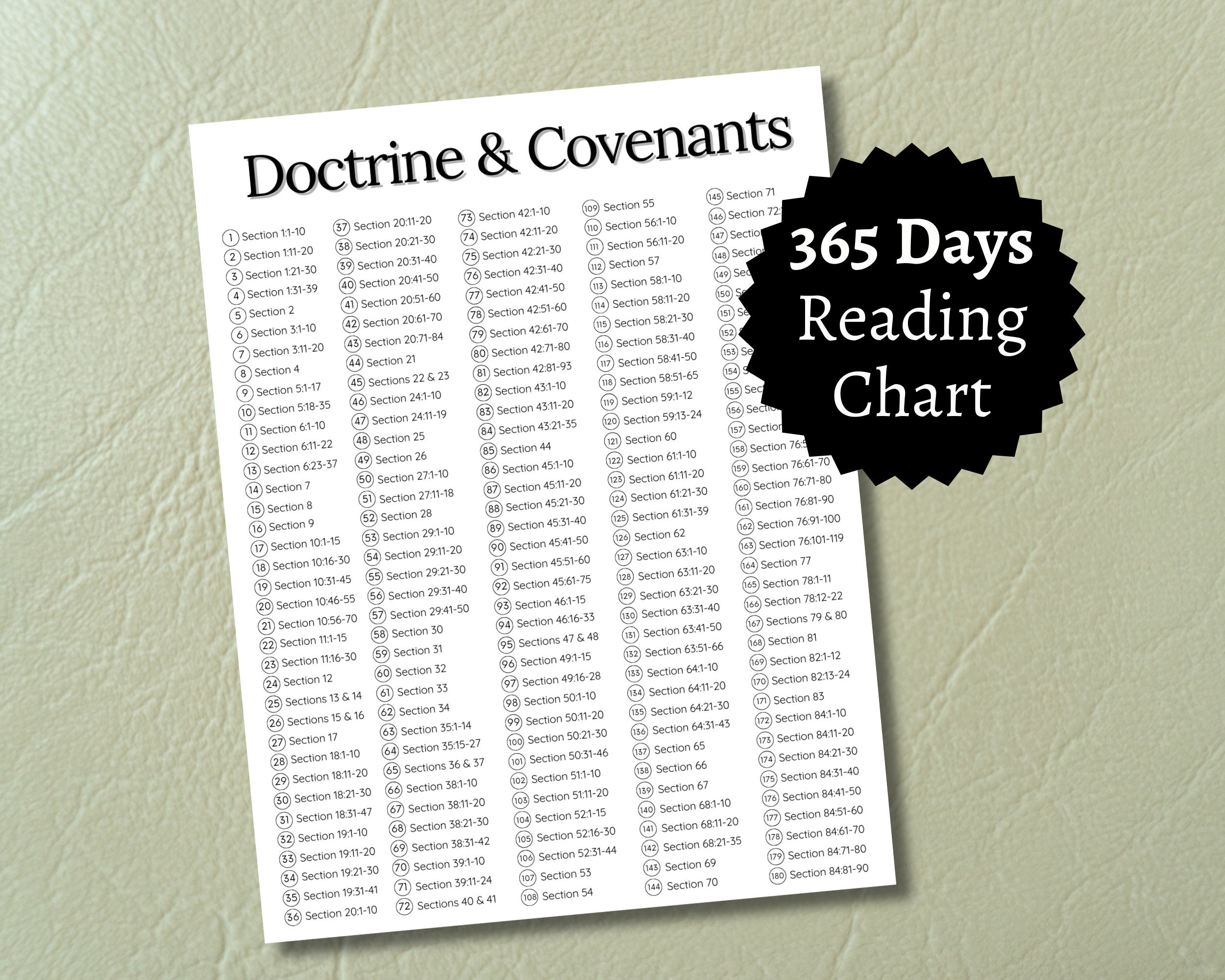 365 Days Doctrine and Covenants Reading Chart, 2025 Come Follow Me ...