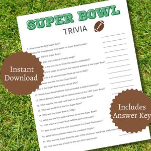 Super Bowl Trivia, Printable American Football Party Game, Super Bowl ...