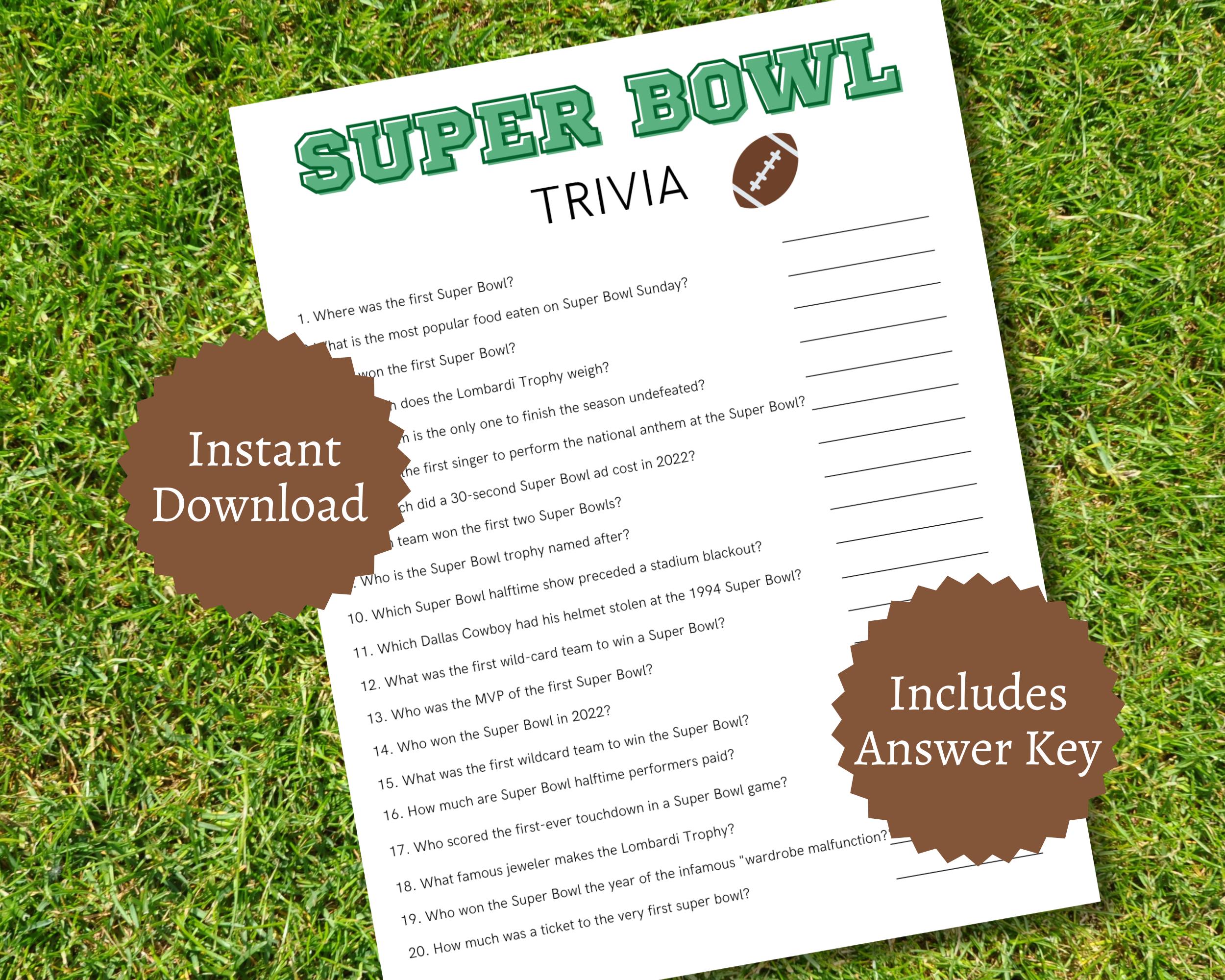 Super Bowl Trivia, Printable American Football Party Game, Super Bowl ...
