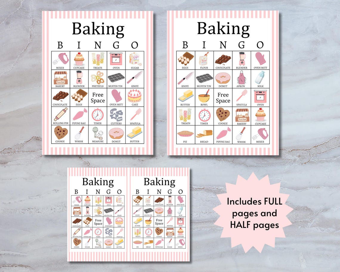 Baking Bingo Cards Bundle, Printable Baking Birthday Party Game for ...