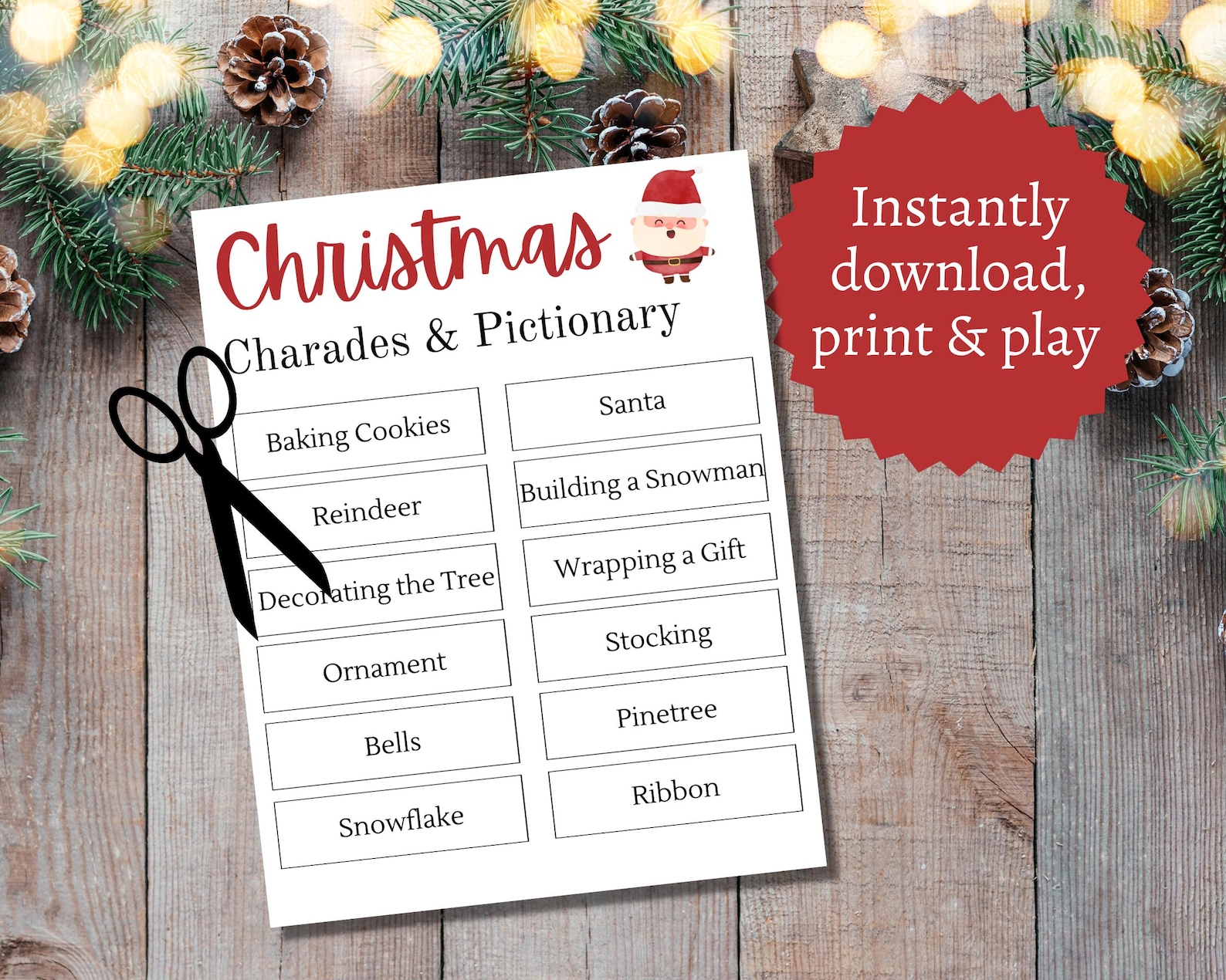 Christmas Charades Party Game, Printable Holiday Pictionary Cards ...