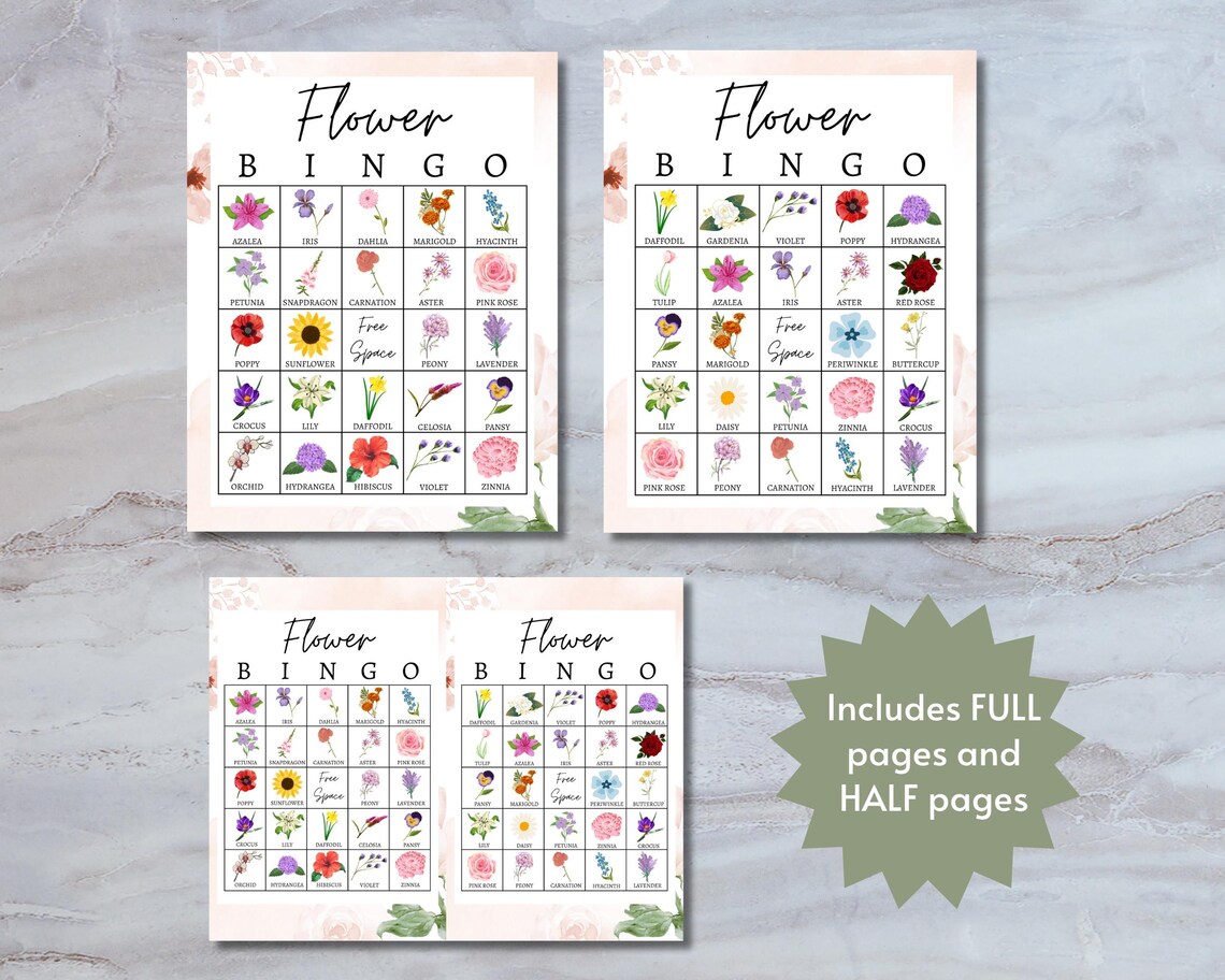 Flower Bingo Cards, Floral Party Game for Kids, Teens, and Adults ...