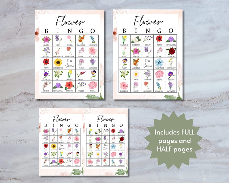 Flower Bingo Cards, Floral Party Game for Kids, Teens, and Adults ...