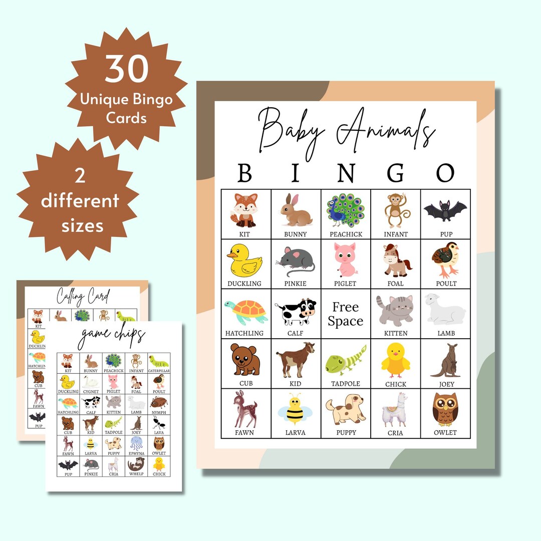 Baby Animals Bingo Game Baby Animals Party Game Printable - Etsy