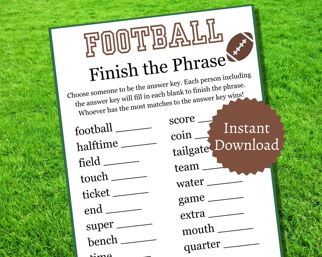 Football Finish the Phrase Game, Printable American Football Party Game ...