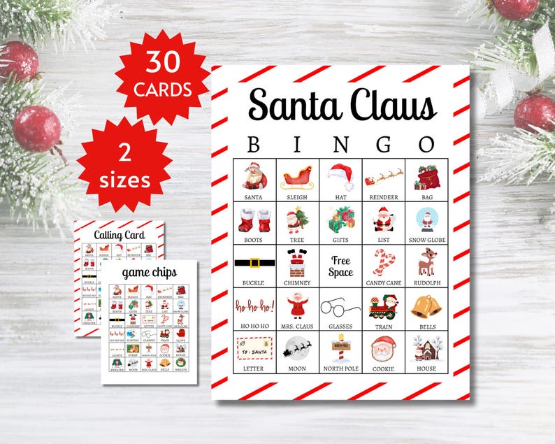Santa Claus Bingo Cards, Christmas Party Game for Kids, Teens, and ...