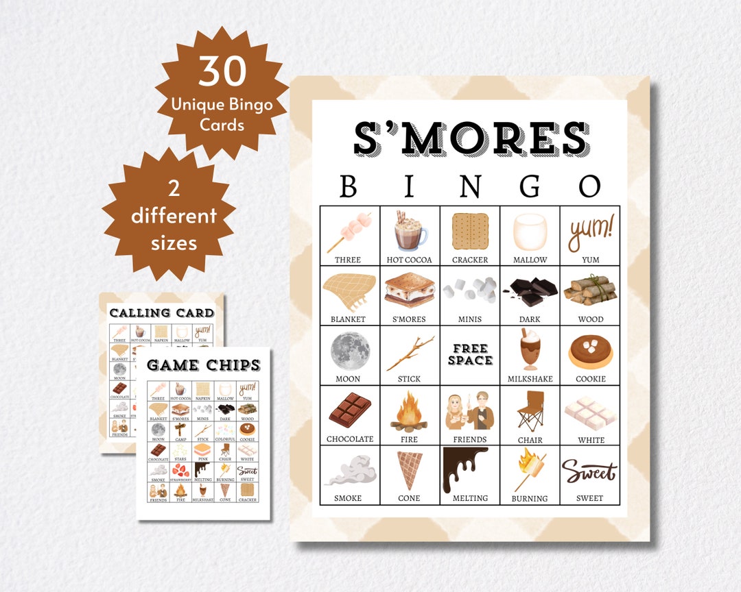 S'mores Bingo Cards, Printable Camping Game for Kids, Teens, and Adults ...