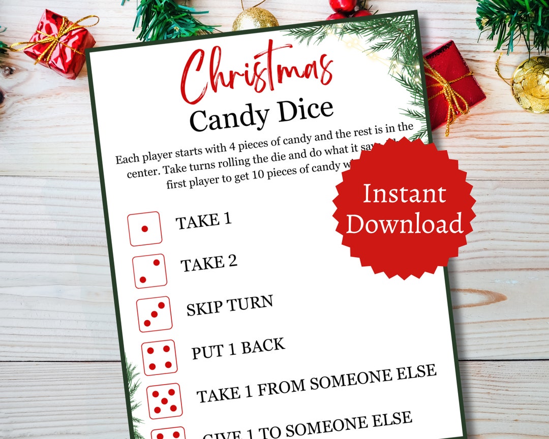 Christmas Candy Dice Game, Printable Holiday Activity for All Ages ...