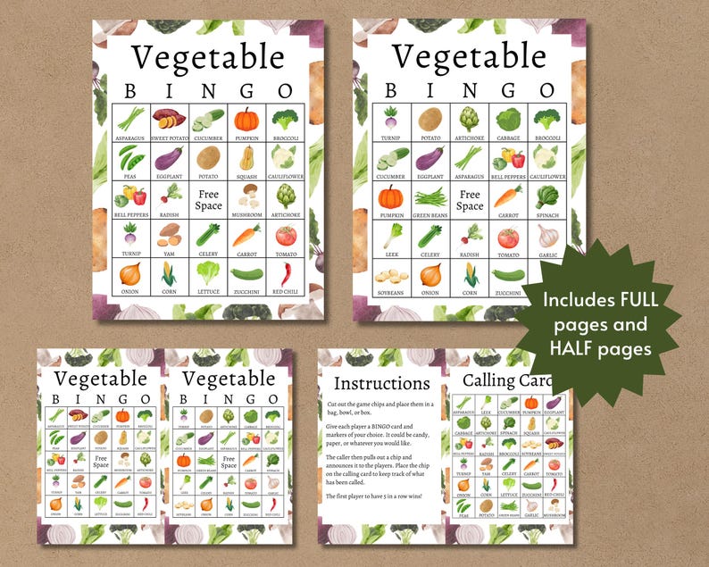 Vegetable Bingo Cards, Printable Vegetable Party Game for Kids, Teens ...