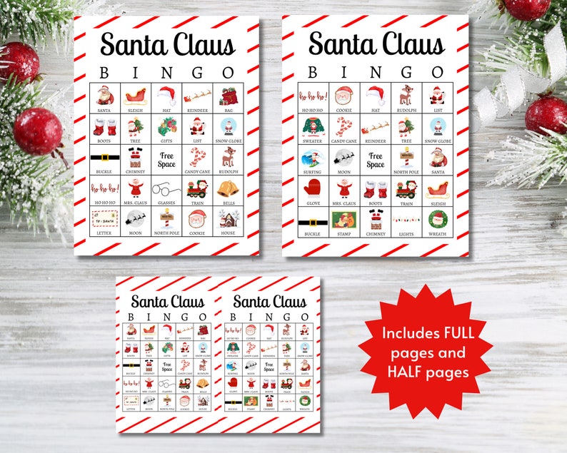 Santa Claus Bingo Cards, Christmas Party Game for Kids, Teens, and ...