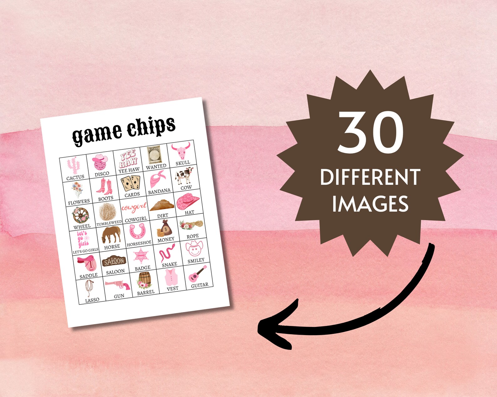 Cowgirl Bingo Cards, Pink Wild West Party Game, Printable Cowgirl ...