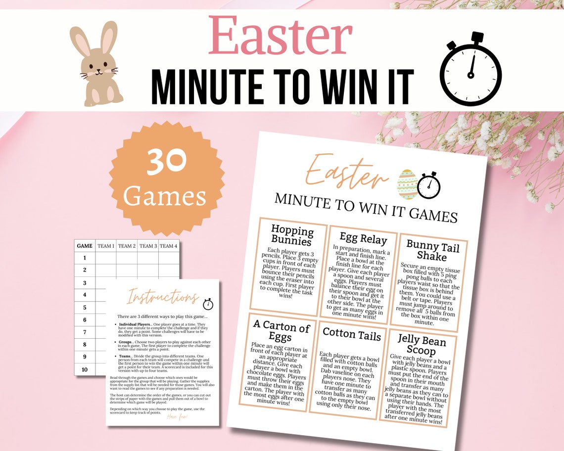Easter Minute to Win It Bundle, Printable Easter Party Game for Kids ...