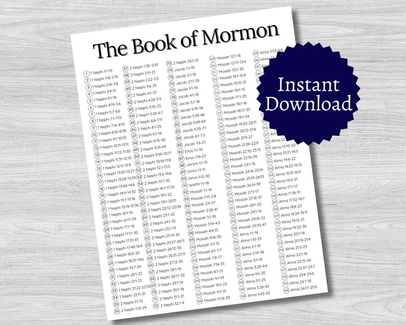 365 Days Book of Mormon Reading Chart, LDS Daily Scripture Reading ...