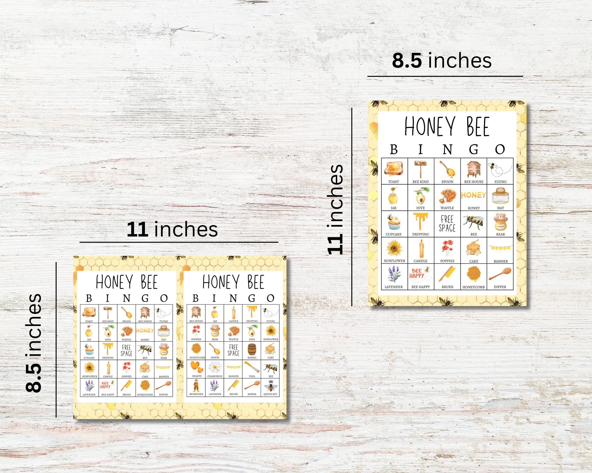 Honey Bee Bingo Cards, Printable Bee Themed Party Game, Honeybee ...