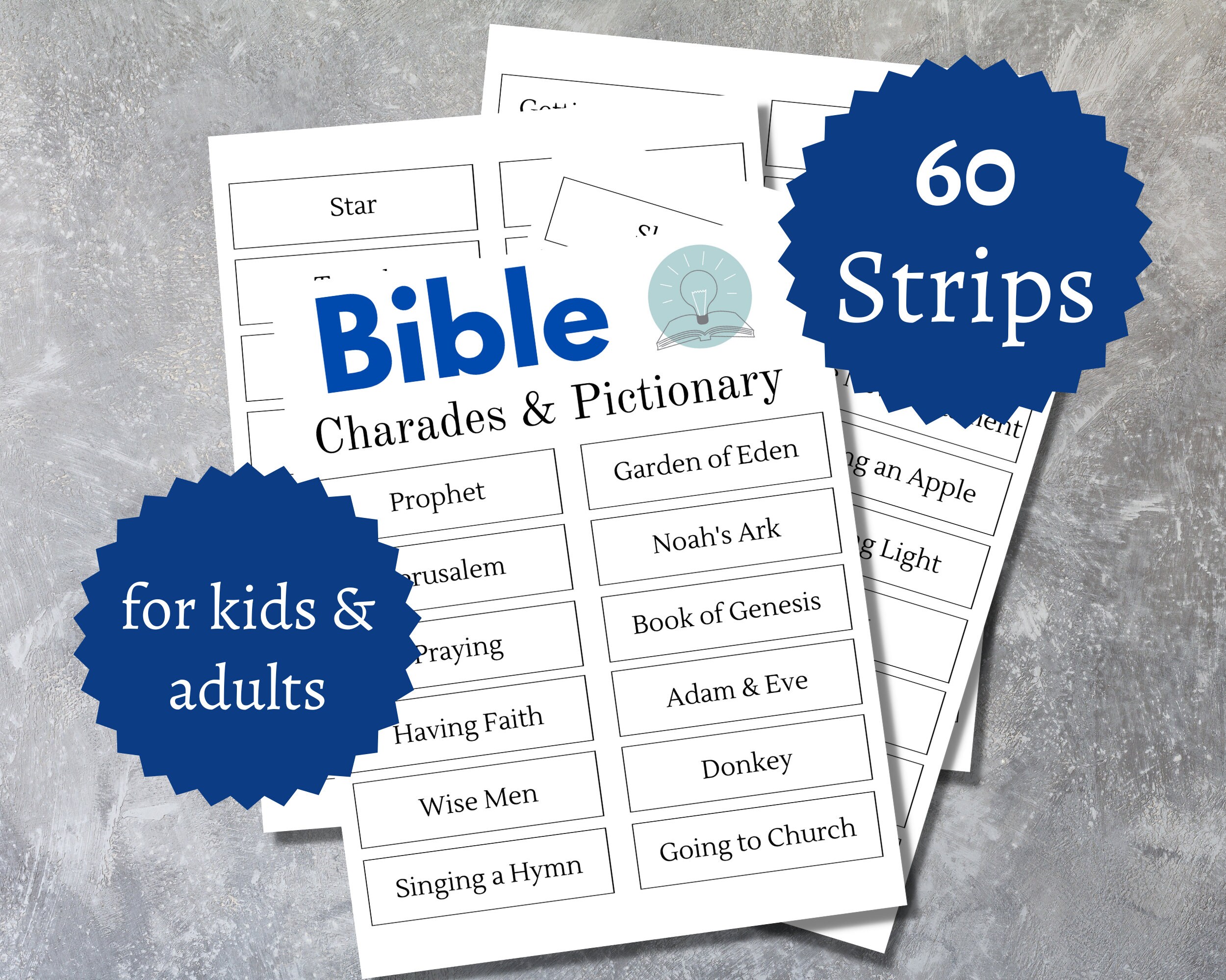 Bible Charades, Bible Pictionary Cards, Printable Christian Games for ...