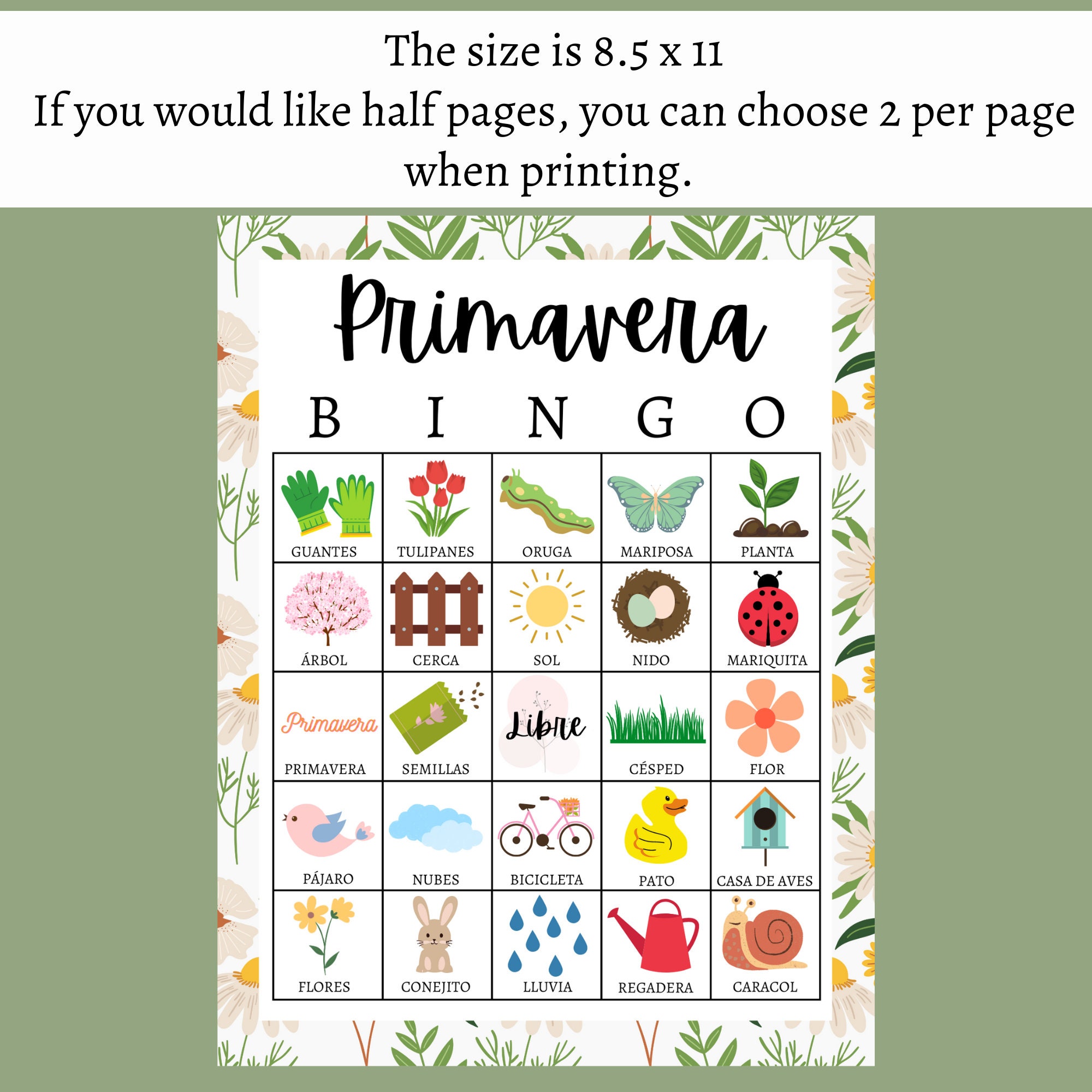 Spanish Spring Bingo Cards, Printable Springtime Party Games for Kids ...