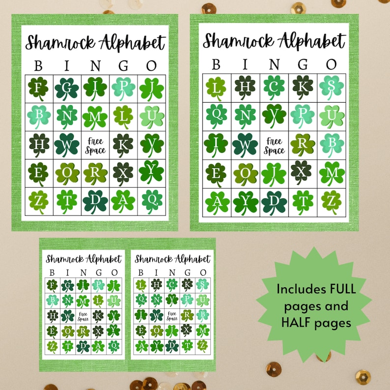 St. Patrick's Day Bingo Activity for Little Kids, Shamrock Alphabet ...