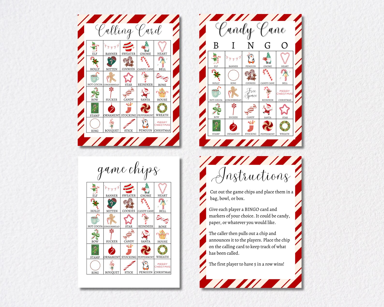 Candy Cane Bingo Cards, Christmas Party Game for Kids, Teens, and ...